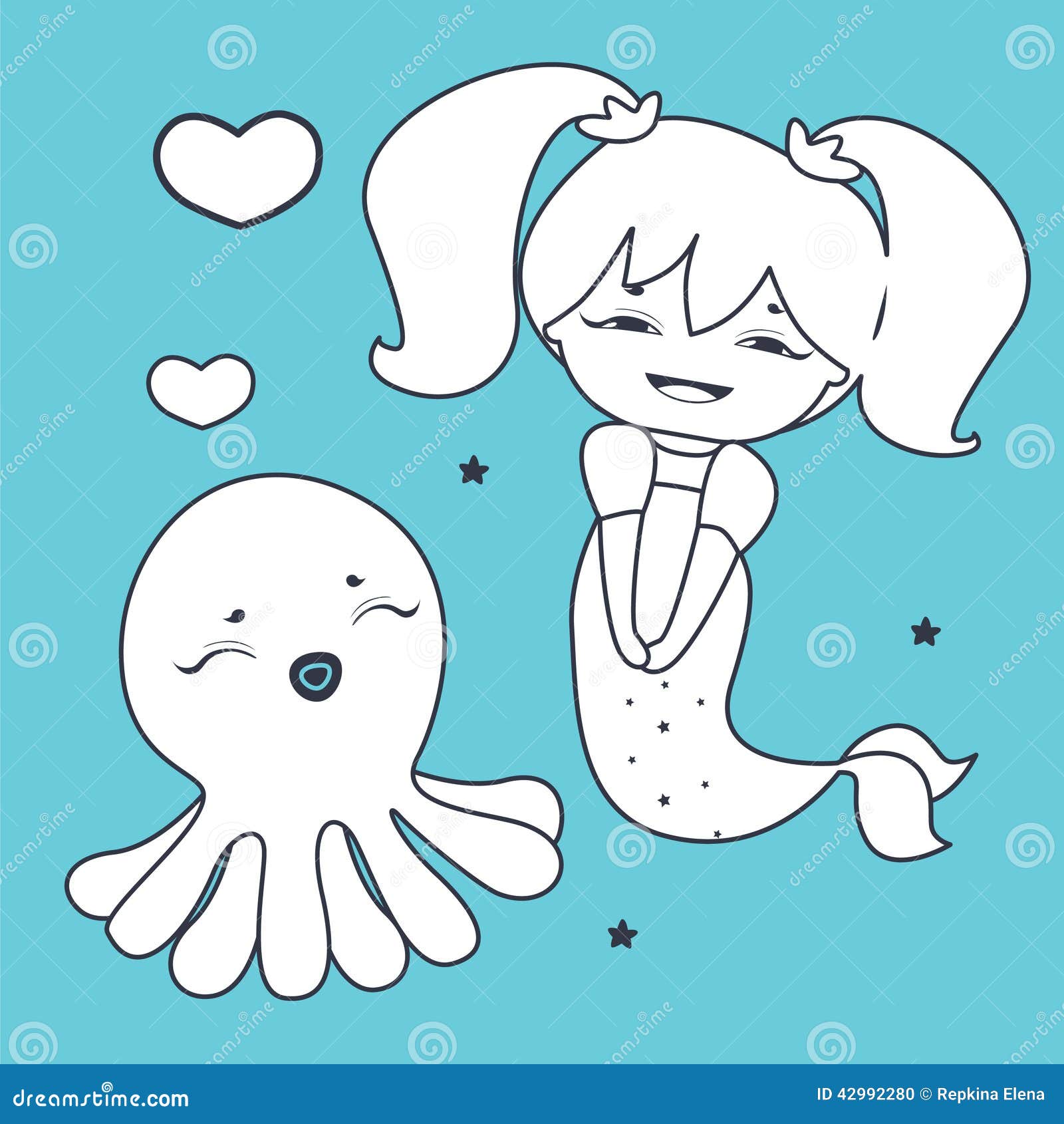 Lovely Mermaid and Octopus Coloring Book Stock Vector - Illustration of ...