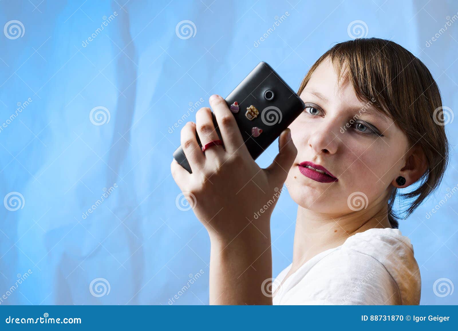 Lovely Nice Makeup Girl with the Phone Stock Photo - Image of technique ...
