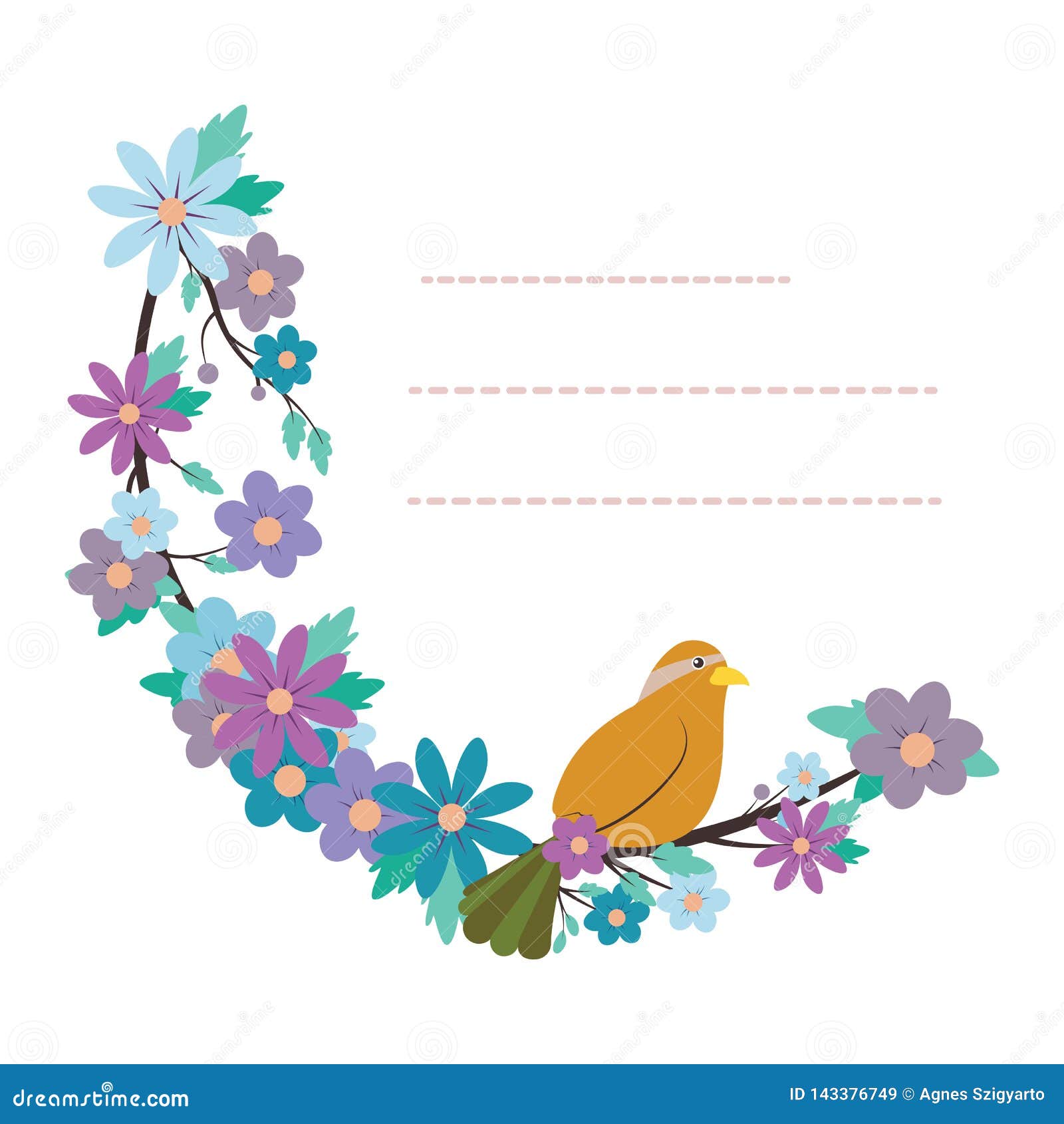 Lovely Notepad Template with Yellow Bird and Flowers Stock Vector ...