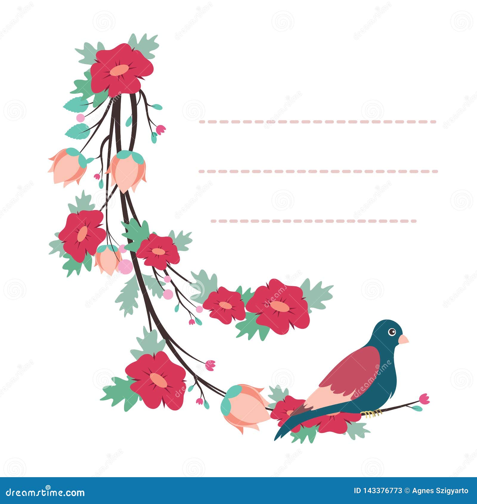Lovely Notepad Template with Bird and Vibrant Flowers Stock Vector ...