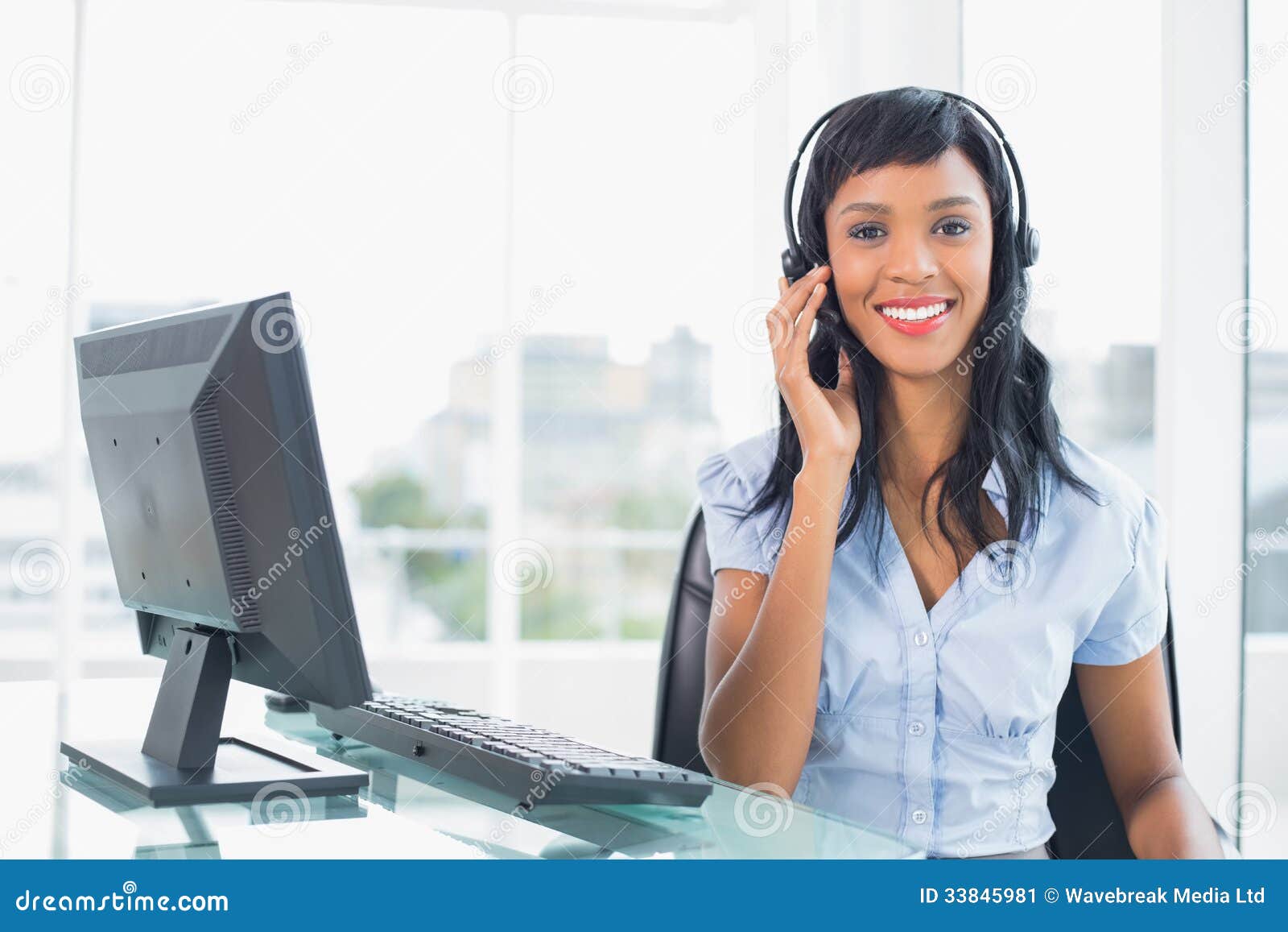 Lovely Operator Posing and Looking at Camera Stock Image - Image of ...