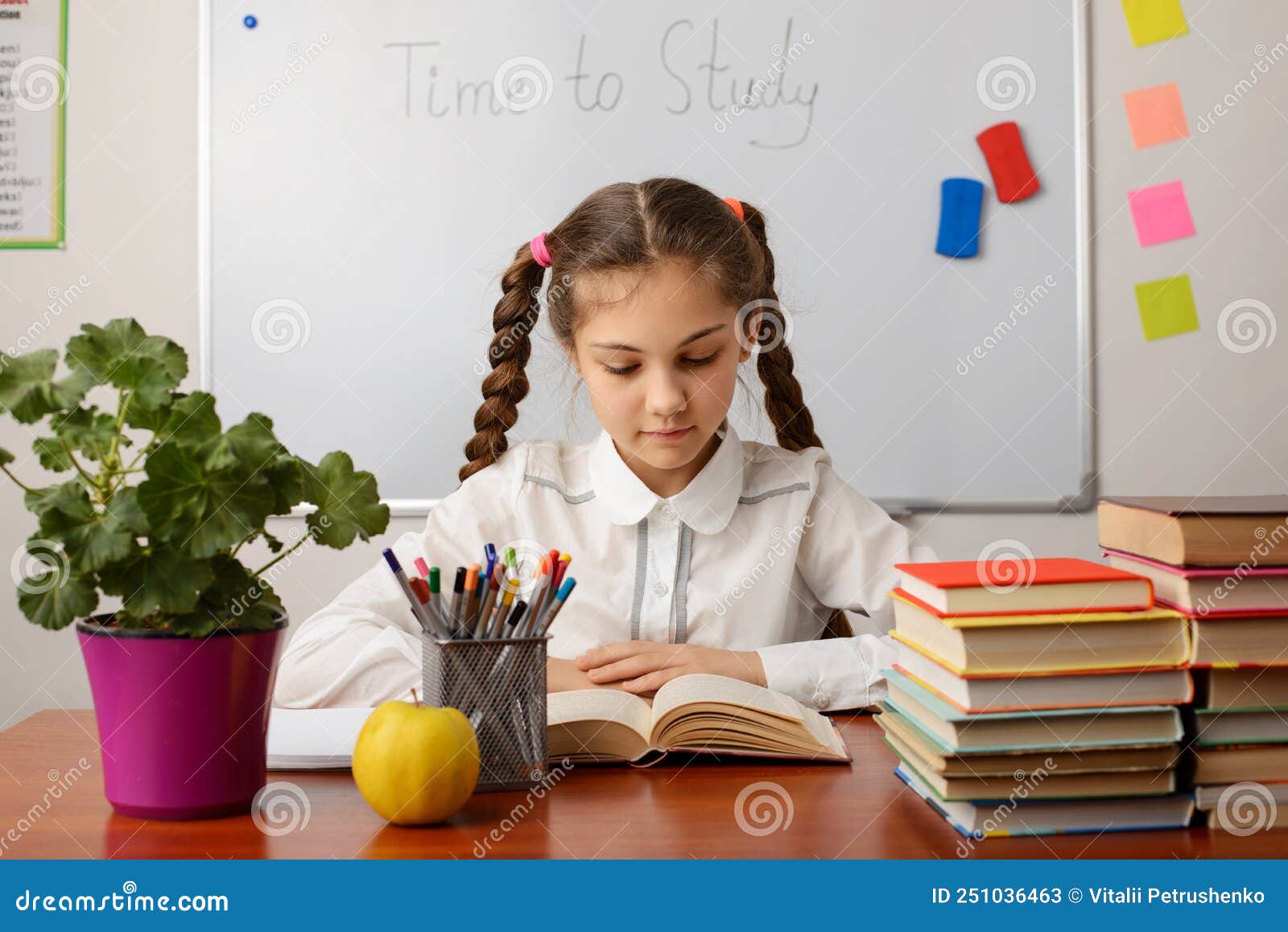 Lovely Pupil of Secondary School Reading a Book Stock Image - Image of ...