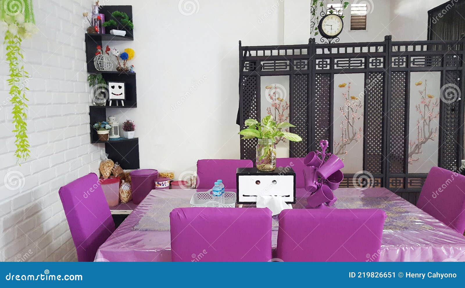 Lovely Purple Dining Table in the Kitchen Stock Image - Image of purple ...