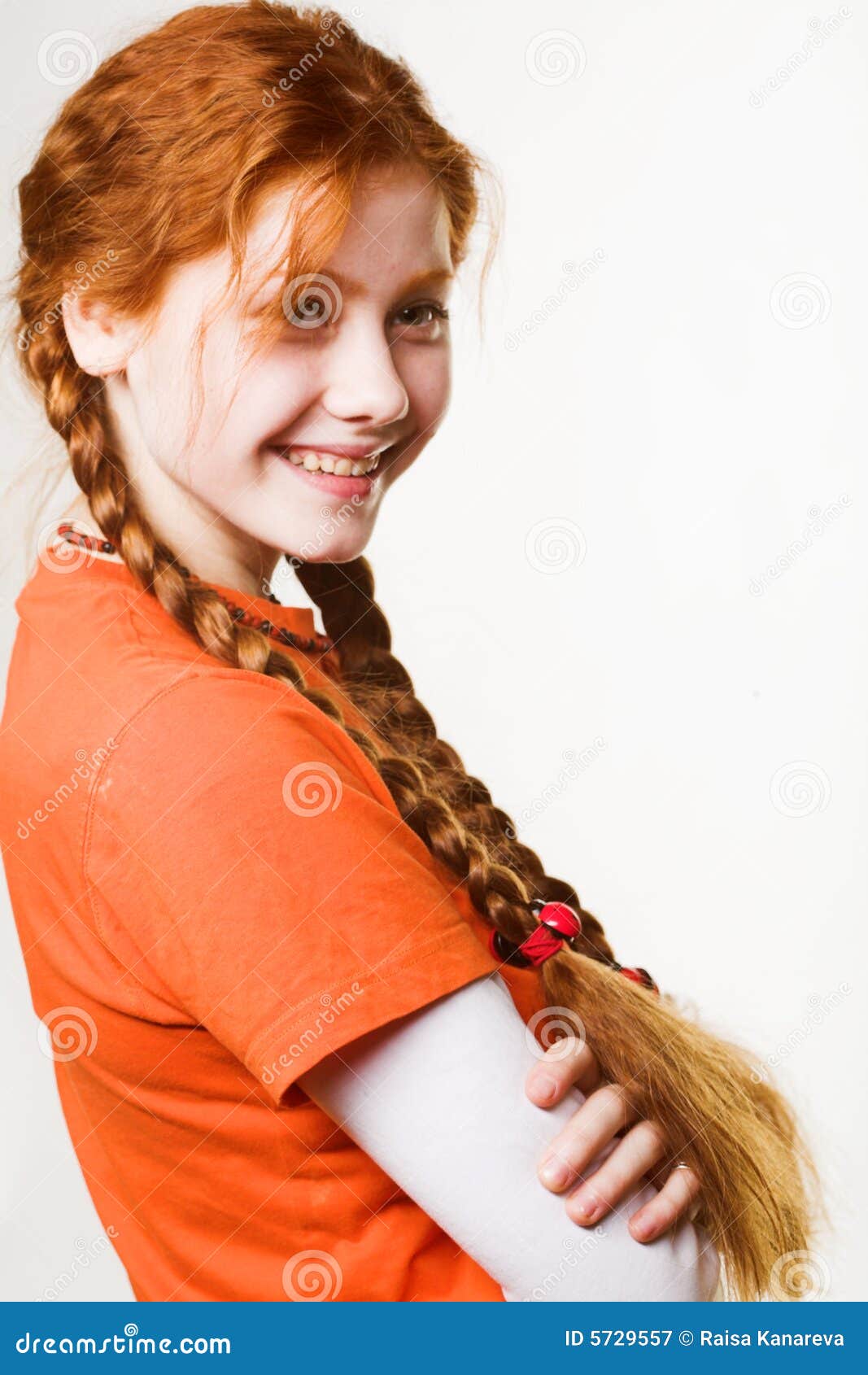 Lovely Redhead Girl with Long Braids Stock Image - Image of happy ...