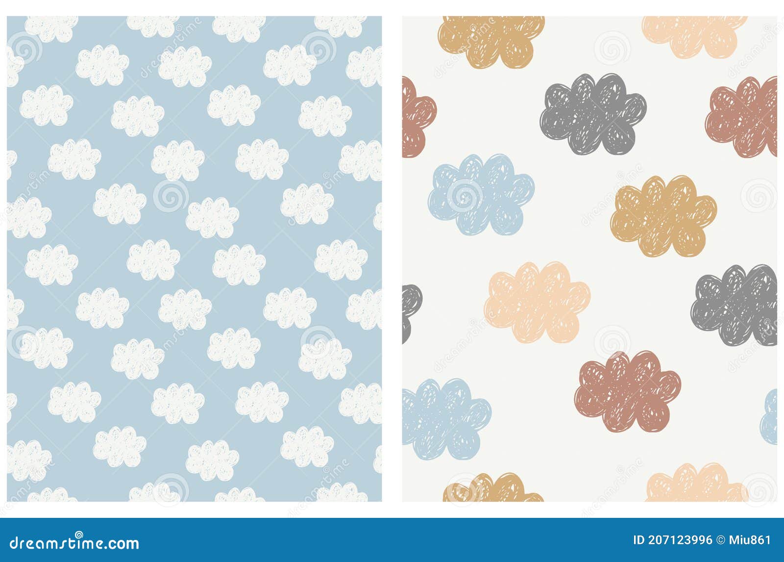 Lovely Seamless Vector Pattern with Hand Drawn Clouds. Stock Vector ...