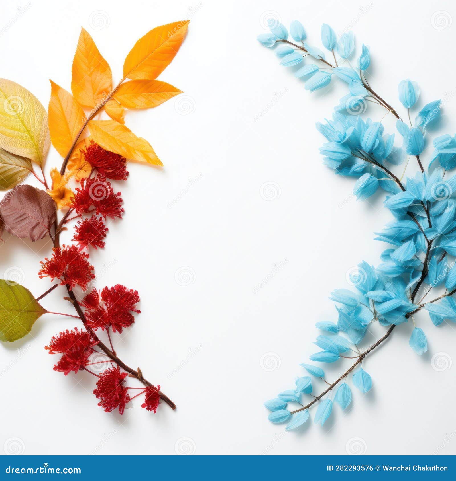 Lovely Spring Flowers and Leaves on White Background with Negative ...