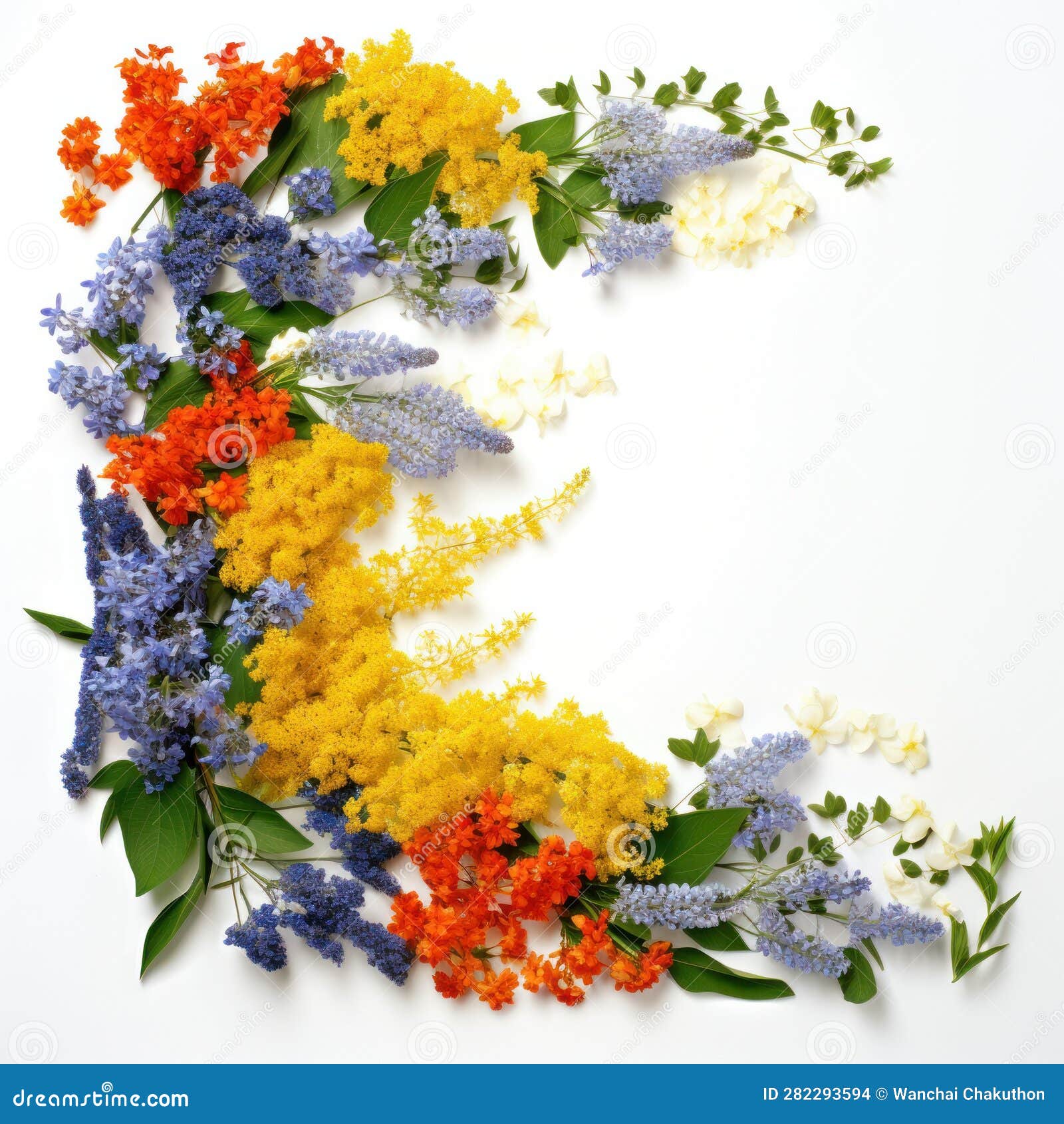 Lovely Spring Flowers and Leaves on White Background with Negative ...