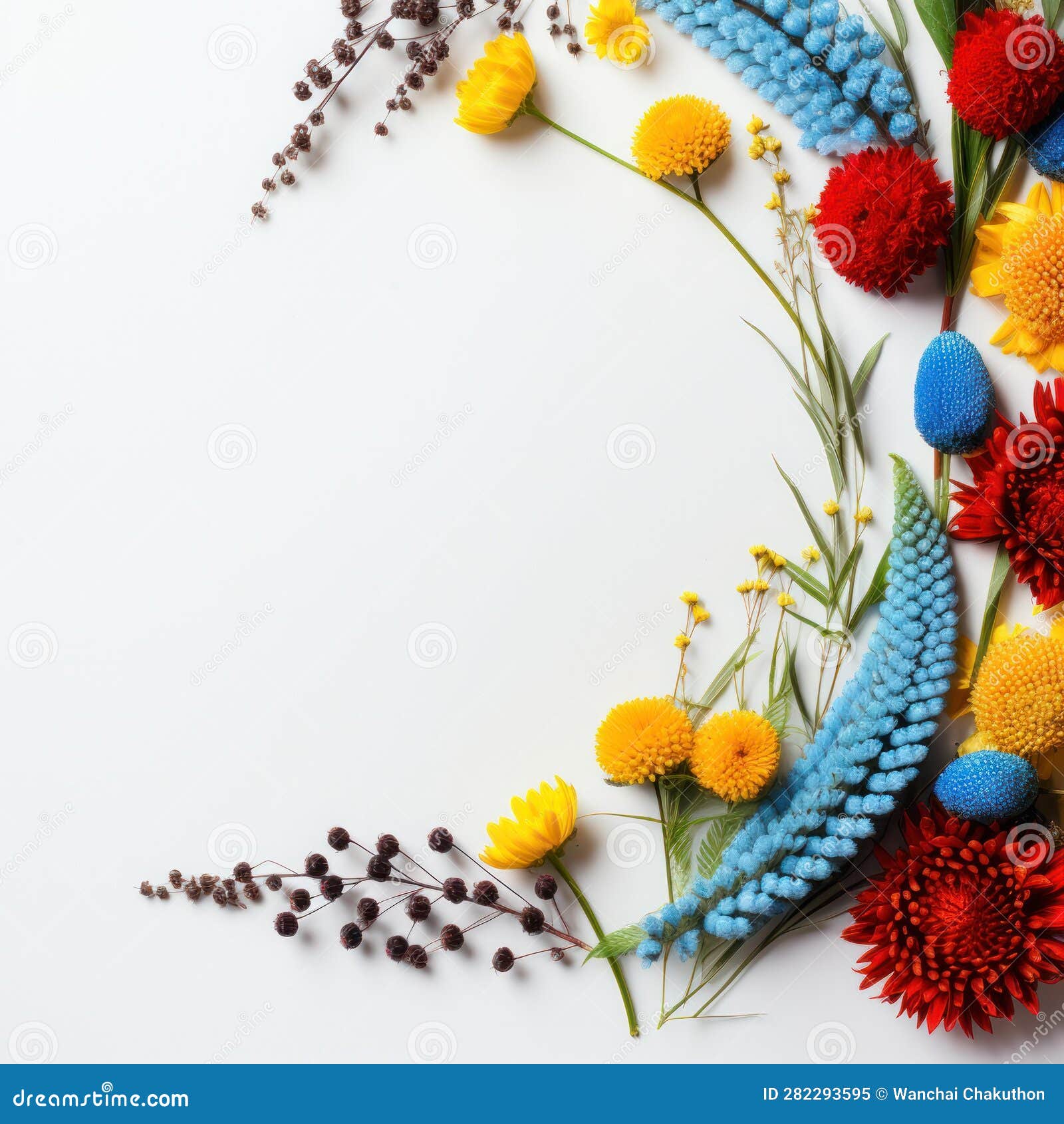 Lovely Spring Flowers and Leaves on White Background with Negative ...