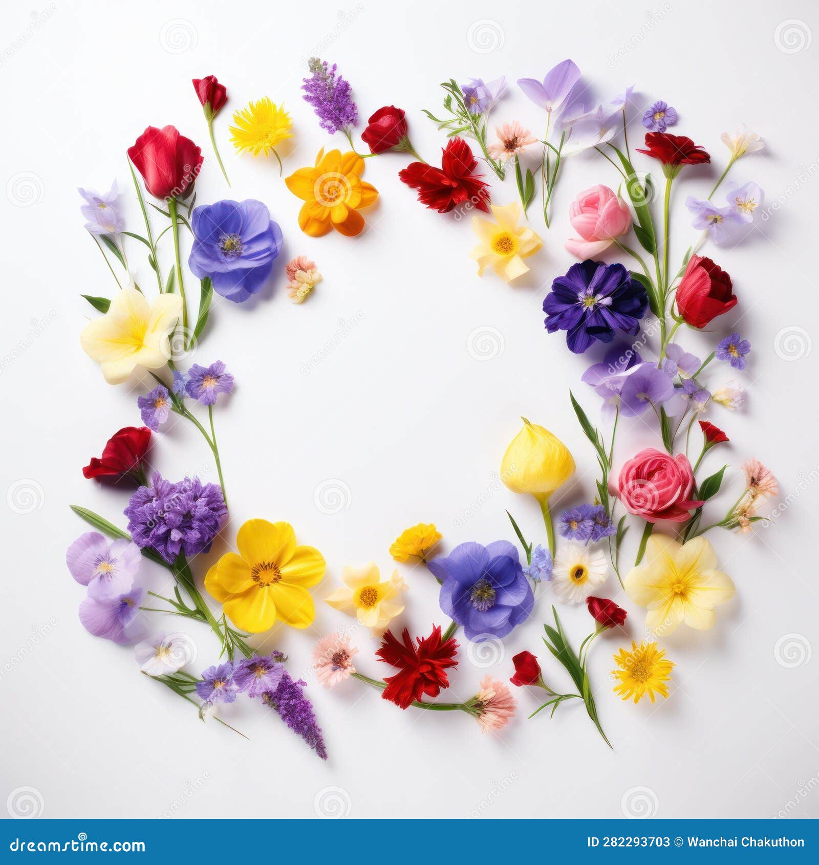 Lovely Spring Flowers and Leaves on White Background with Negative ...