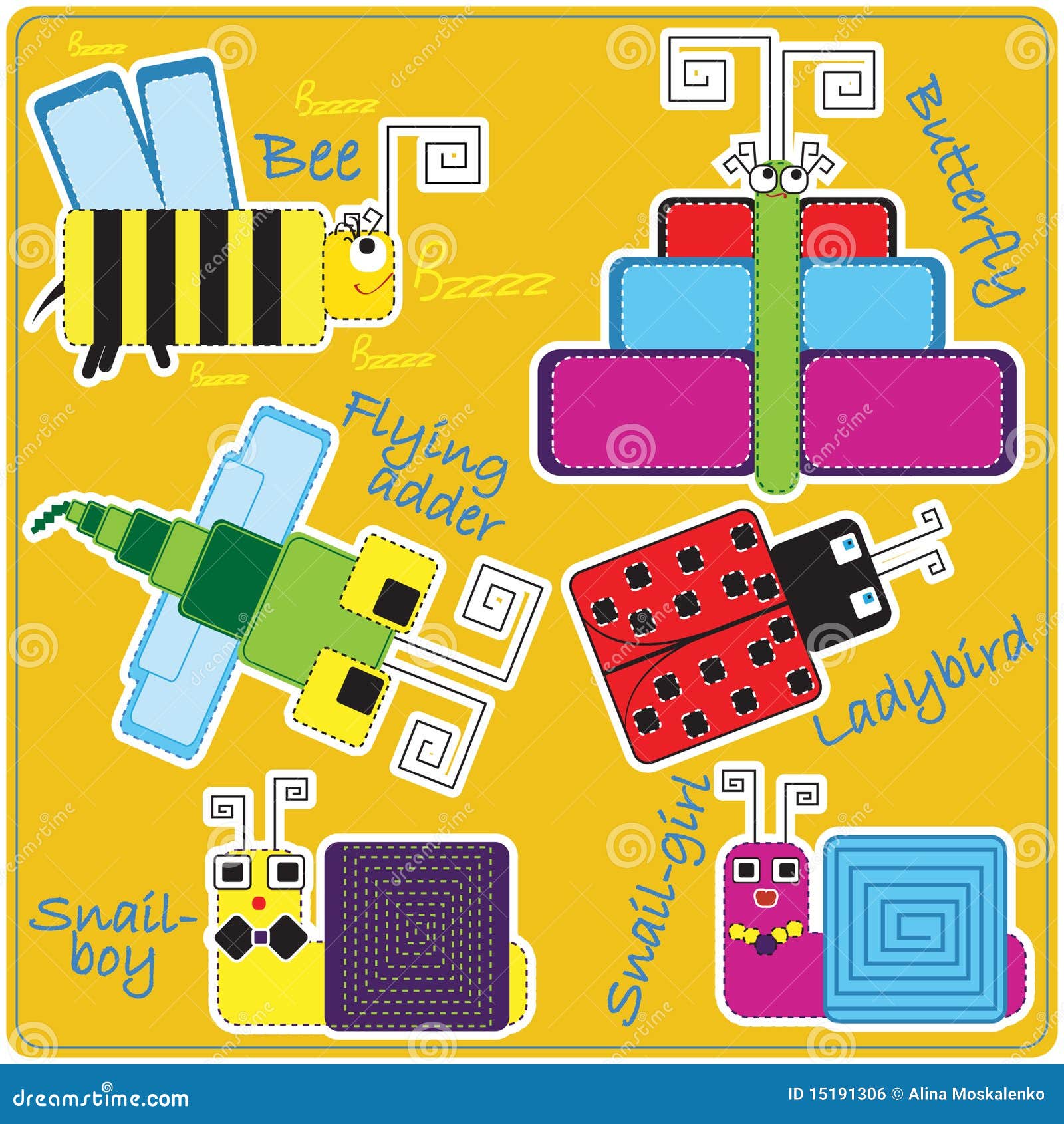 Lovely square insects stock vector. Illustration of characters - 15191306