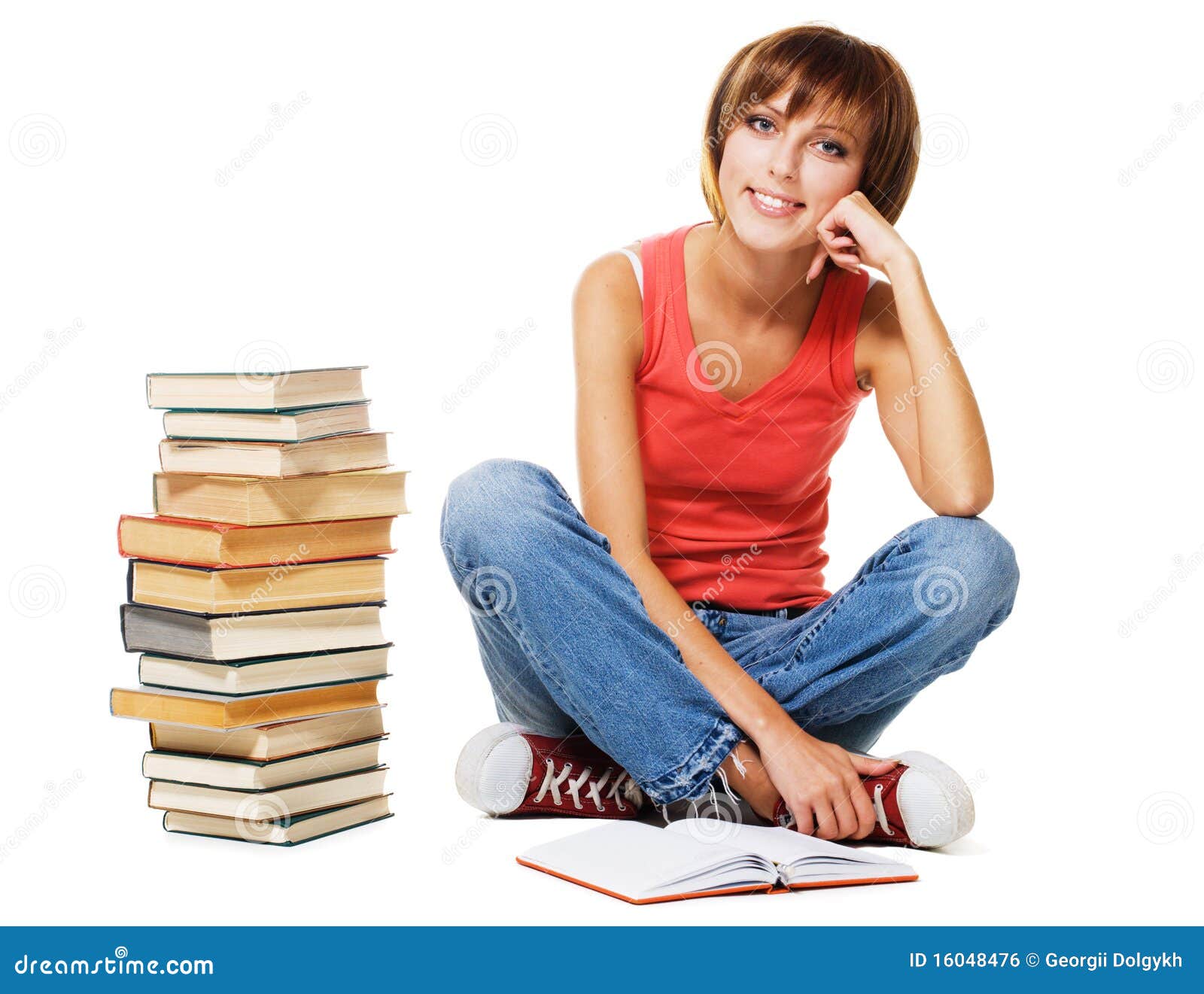 Lovely Student with a Stack of Books Stock Photo - Image of caucasian ...