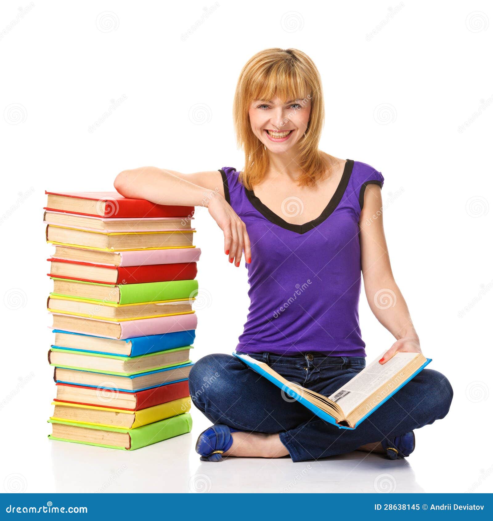 Lovely Student with a Stack of Books Stock Image - Image of holding ...