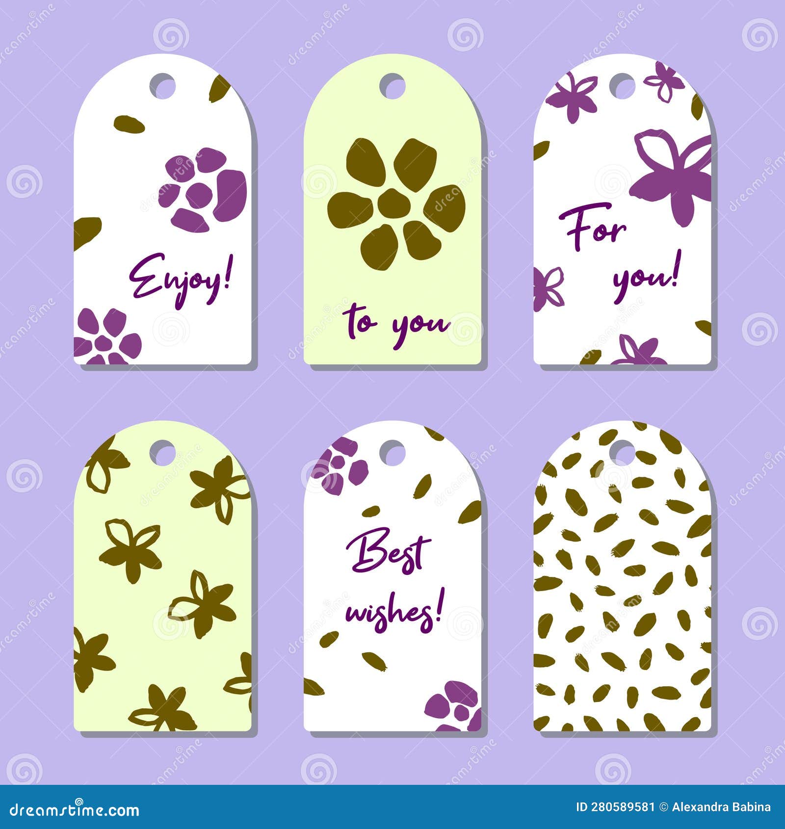 Lovely Tag Set with Abstract Flower, Speck for Print. Stock Vector ...