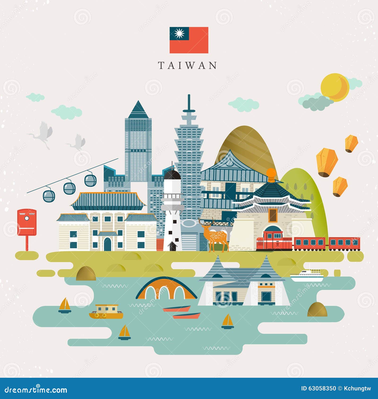Lovely Taiwan travel map stock vector. Illustration of attractions ...