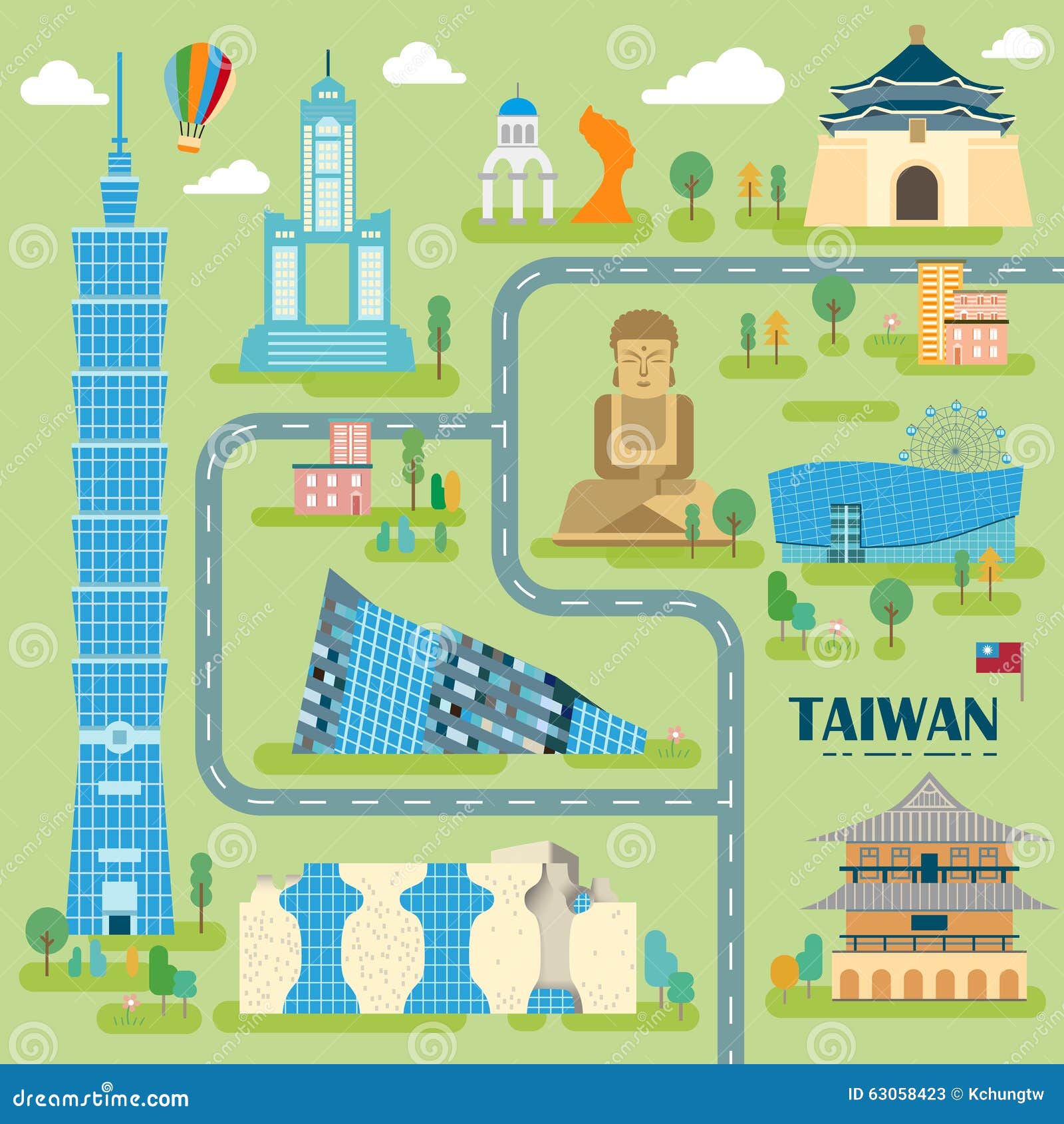 Lovely Taiwan Travel Map Cartoon Vector | CartoonDealer.com #59577415