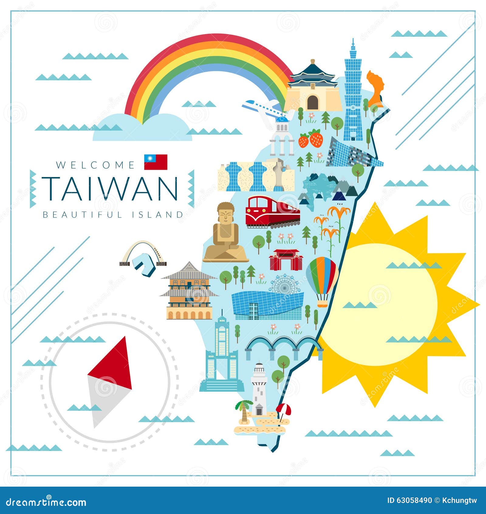 Lovely Taiwan travel map stock vector. Illustration of landmark - 63058490