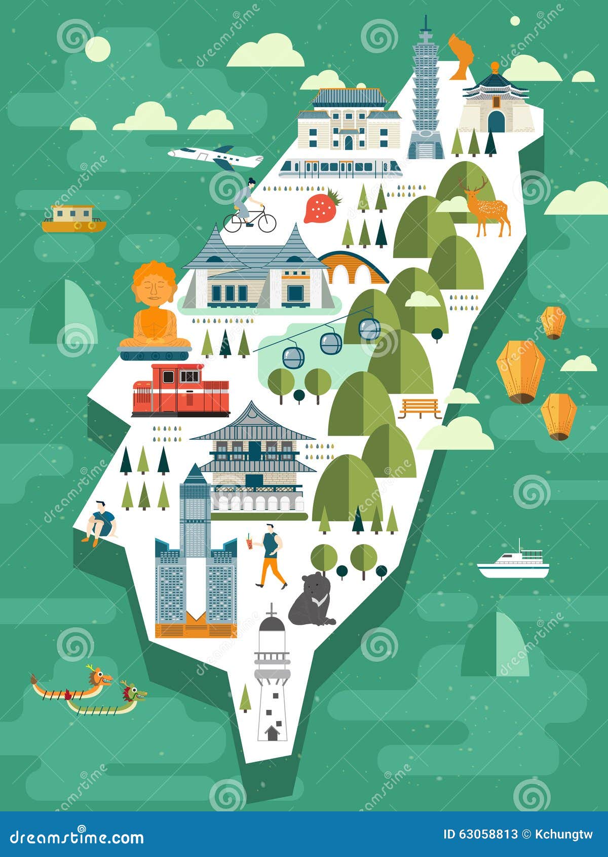 Lovely Taiwan travel map stock illustration. Illustration of guide ...