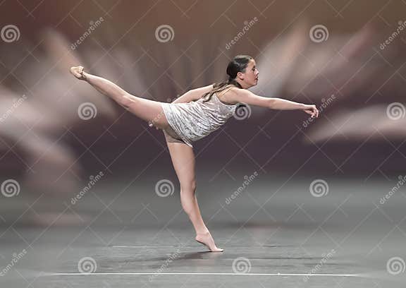 Lovely Thirteen Yearold Amerasian Girl Performing A Jazz Dance Stock