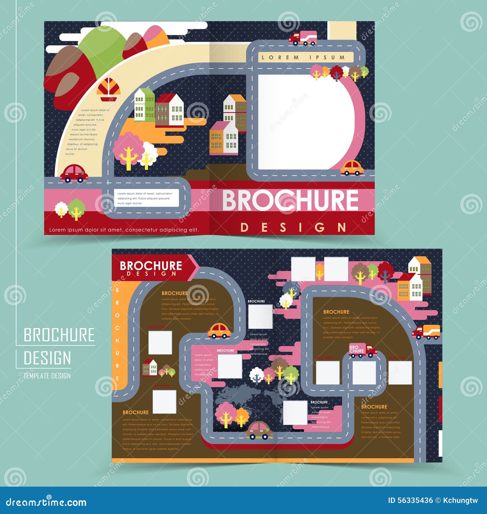 Lovely Town Half-fold Brochure Template Stock Vector - Illustration of ...