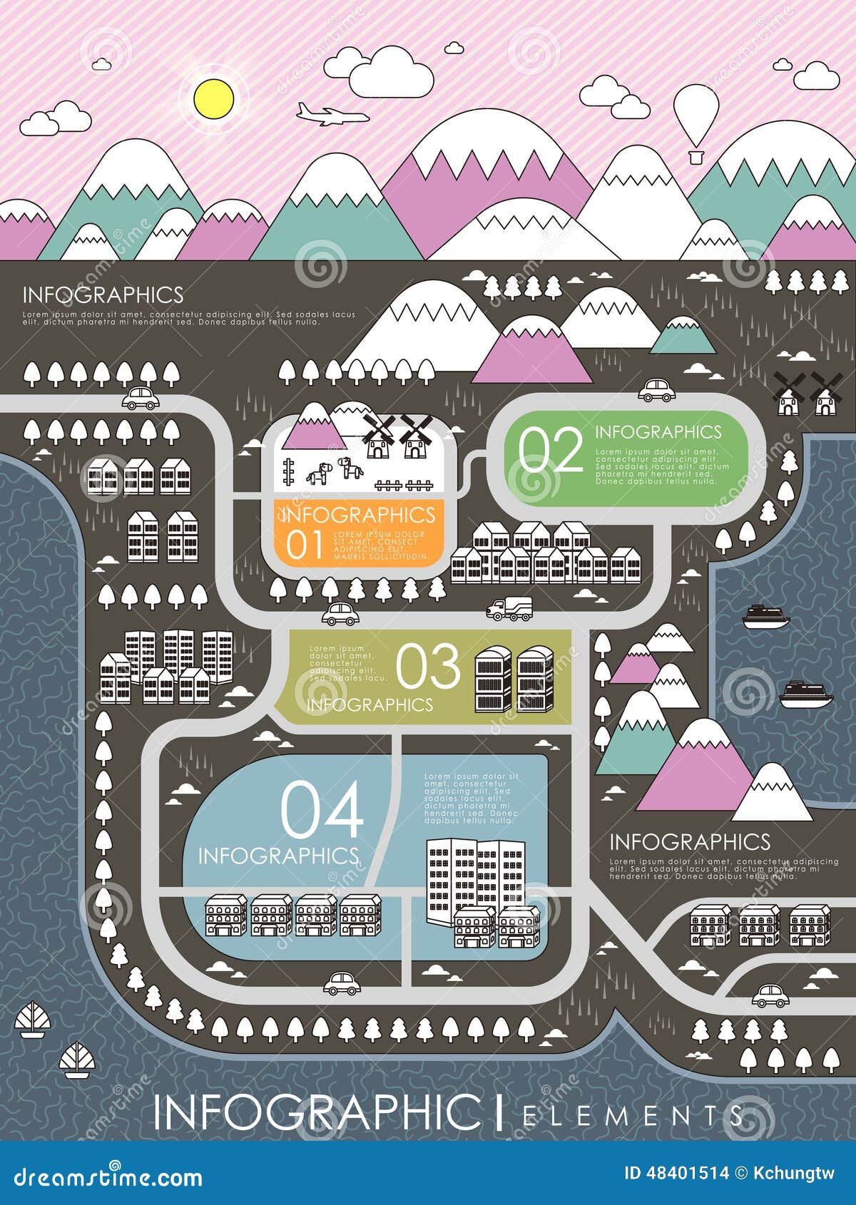 Lovely Town Scenery Infographic Template Stock Vector - Illustration of ...