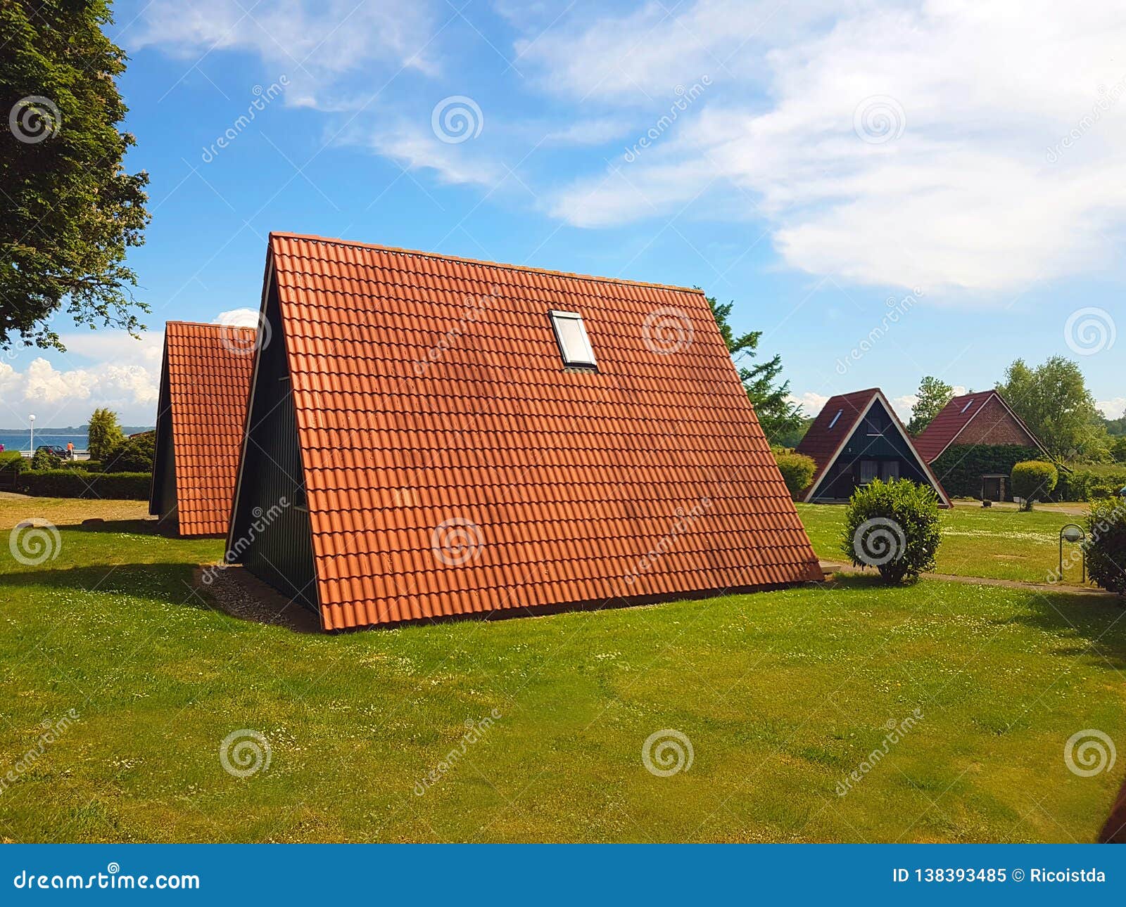 Triangular Wooden Ceiling In The Shape Of A Trapezoid. The Interior Is ...
