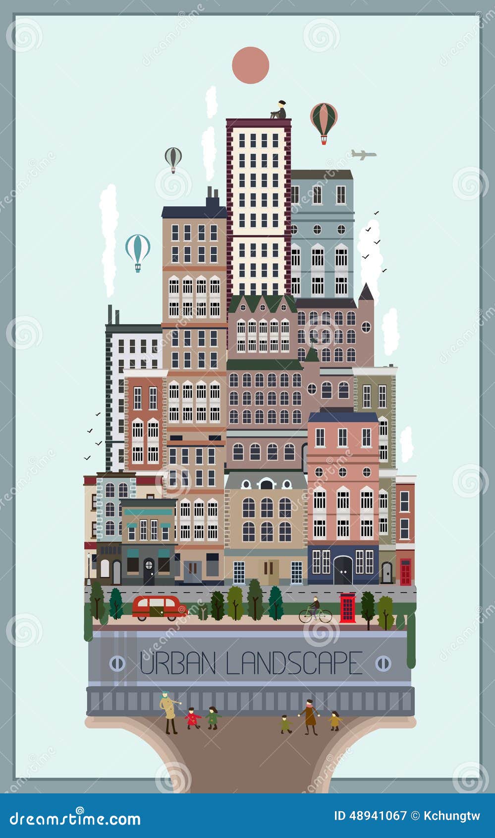 Lovely Urban Landscape in Flat Design Stock Vector - Illustration of ...