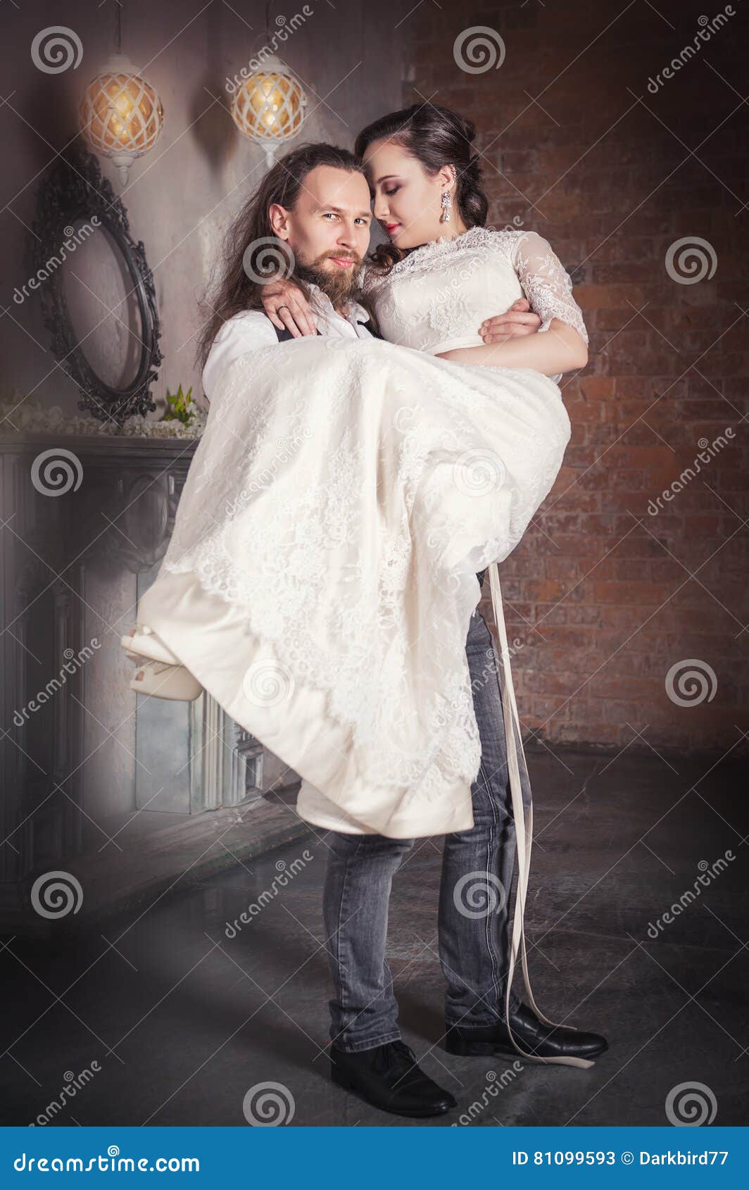 Lovely Wedding Couple in Retro Style Stock Image - Image of husband ...