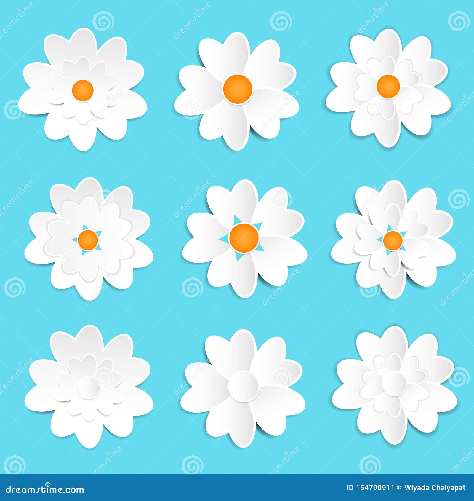 Lovely White Paper Flower Set Stock Illustration - Illustration of ...