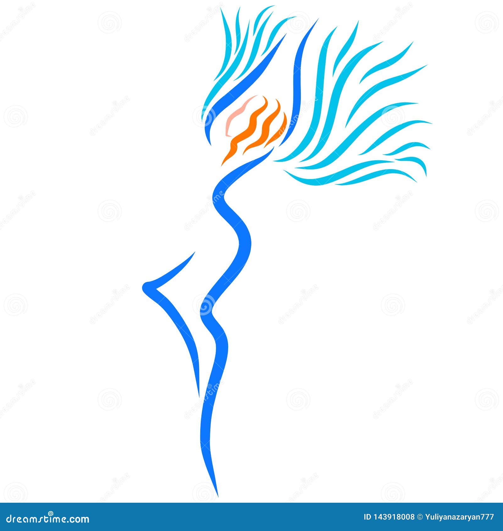 Lovely Winged Lady Dancing, Blue Abstract Pattern Stock Illustration ...