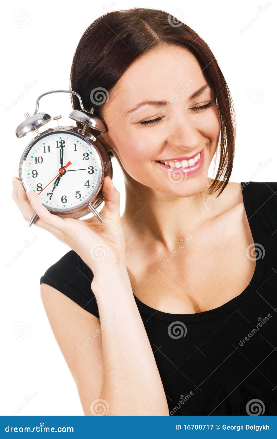 Lovely Woman with Alarm Clock Stock Image - Image of lifestyle ...