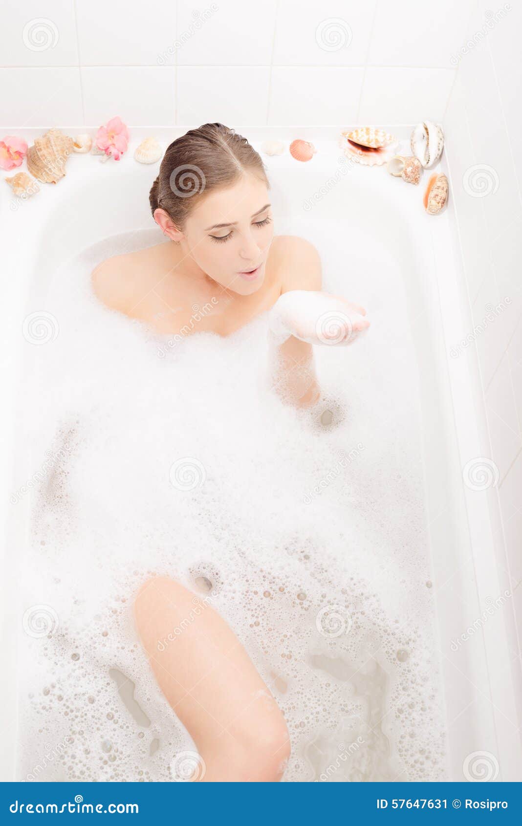 Lovely Woman In Bath With Foam Having Fun Stock Image Image Of