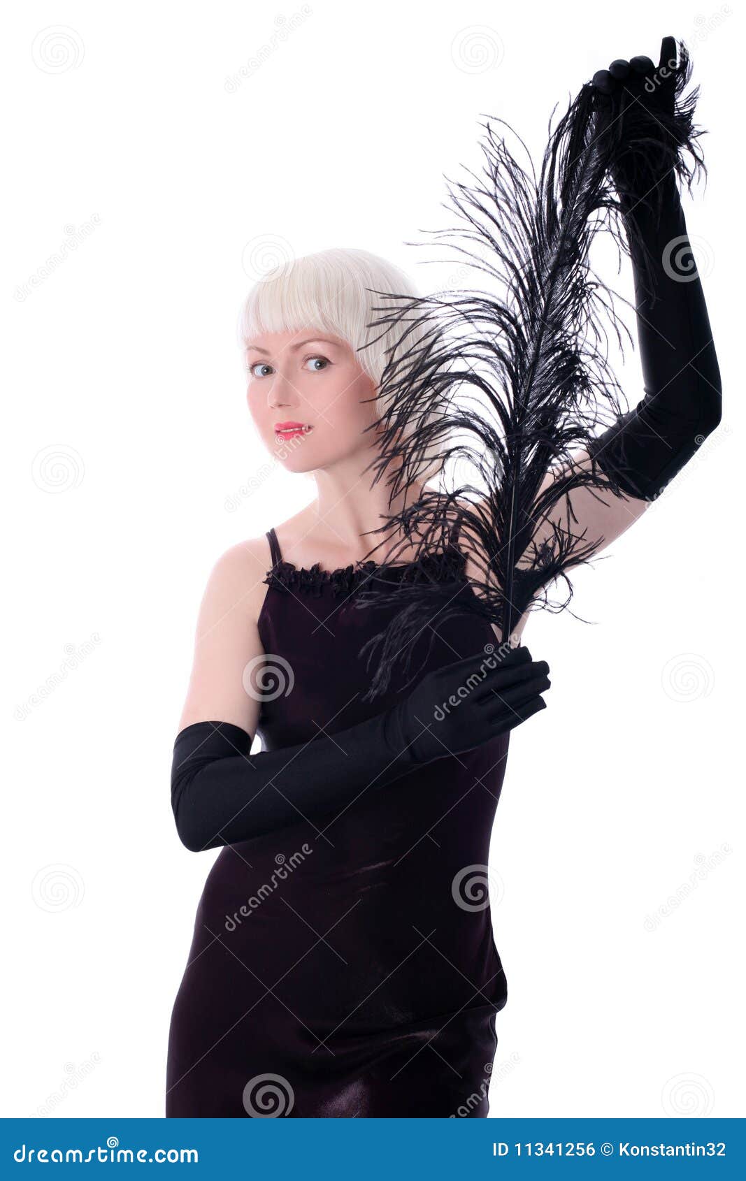 Lovely Woman in Retro Style with Feather Stock Photo - Image of blondie ...