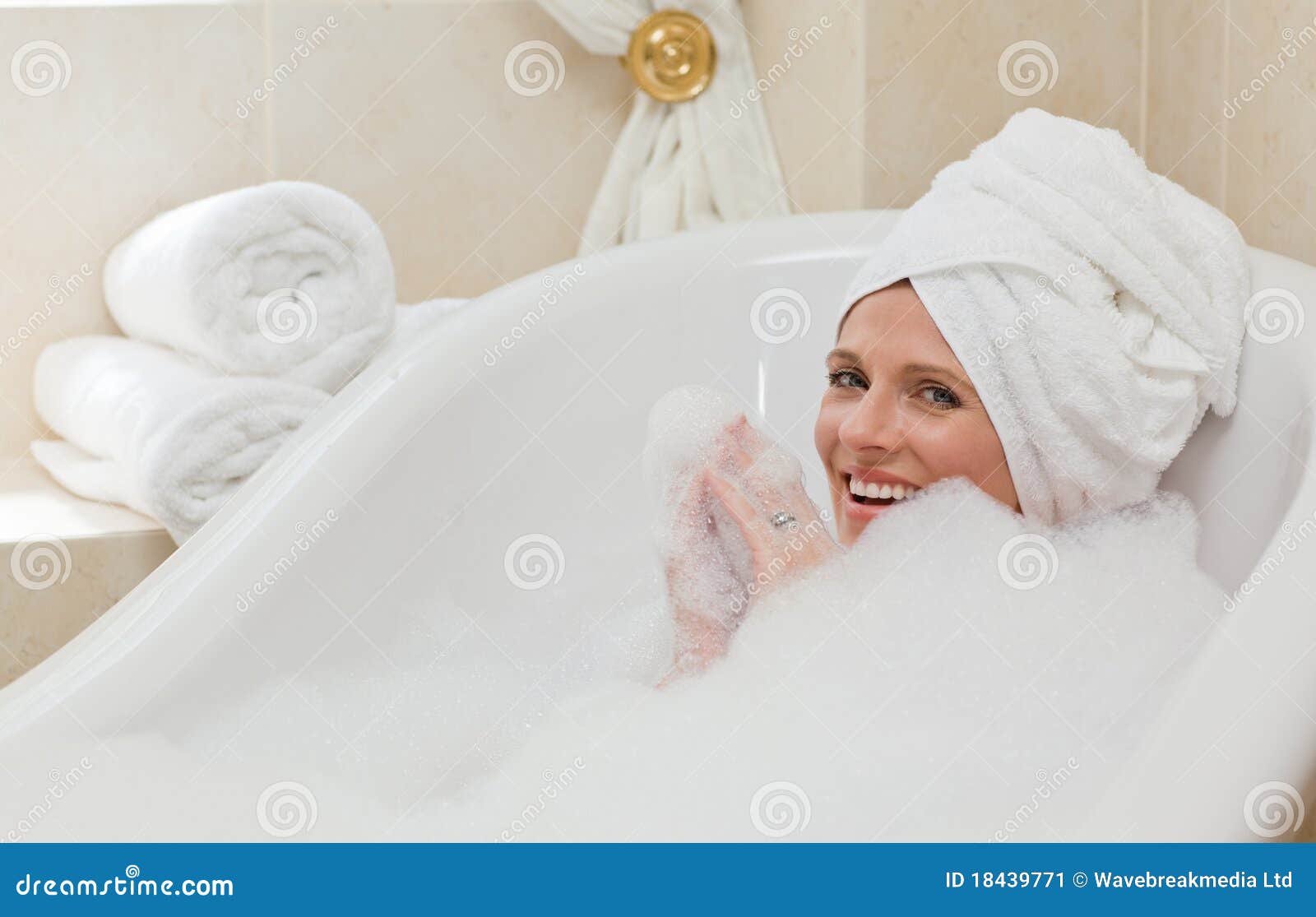Lovely Woman Taking a Bubble Bath Stock Image - Image of eyes, hygiene ...