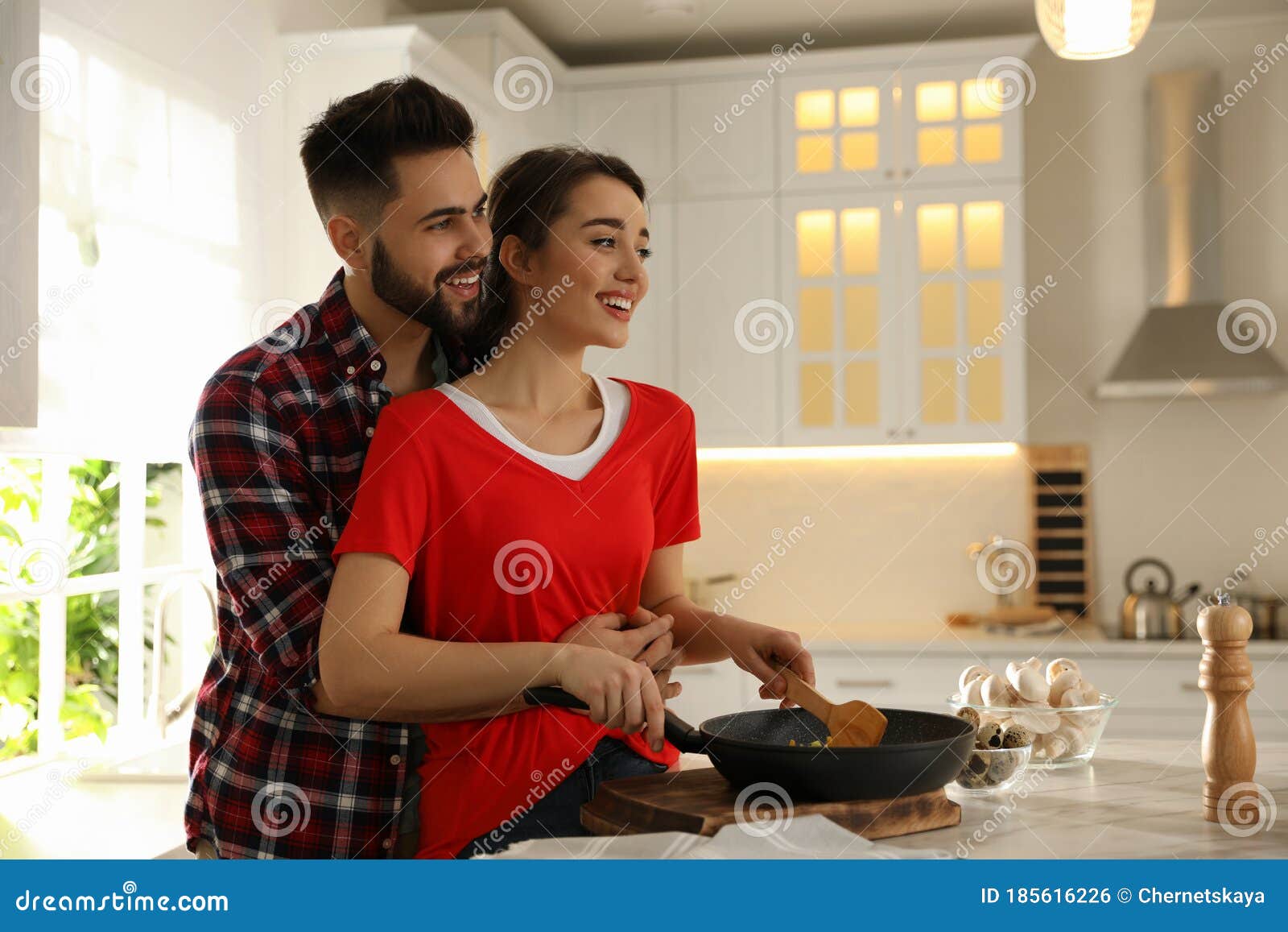 Lovely Couple Cooking Together in Kitchen Stock Photo - Image of meal ...