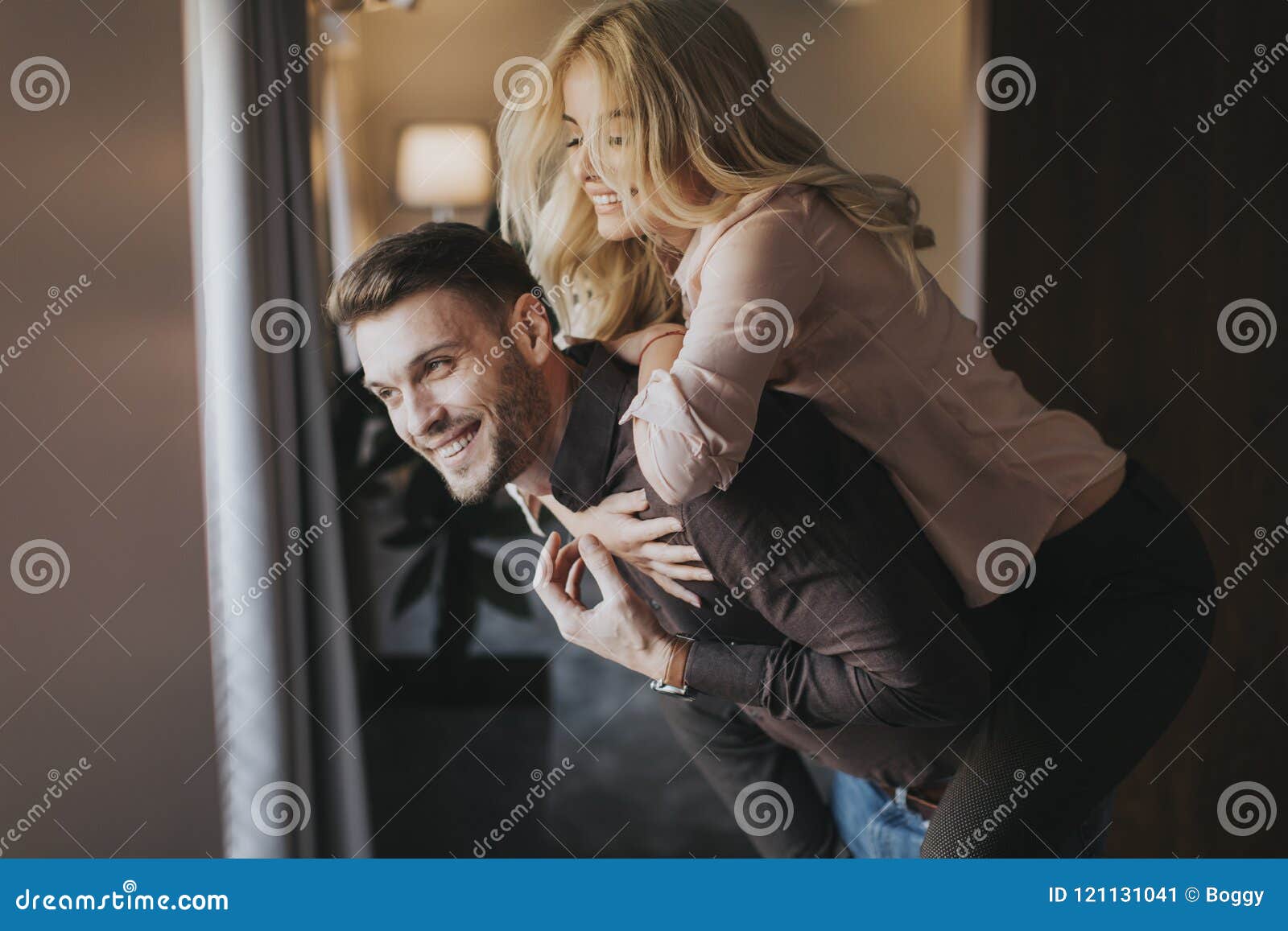 Young Couple Having Fun in the Room Stock Image - Image of love, active ...
