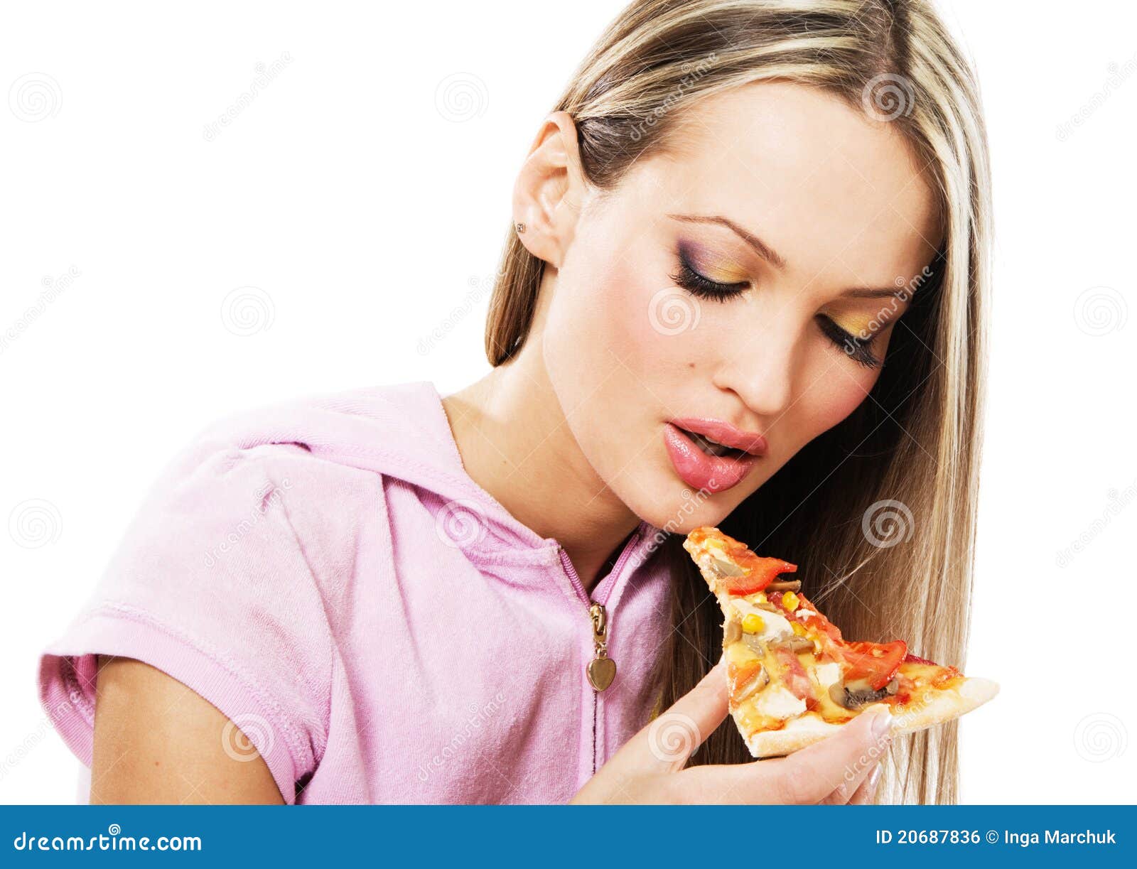 Lovely Young Woman Eating Pizza Stock Photo - Image of eating, fast ...