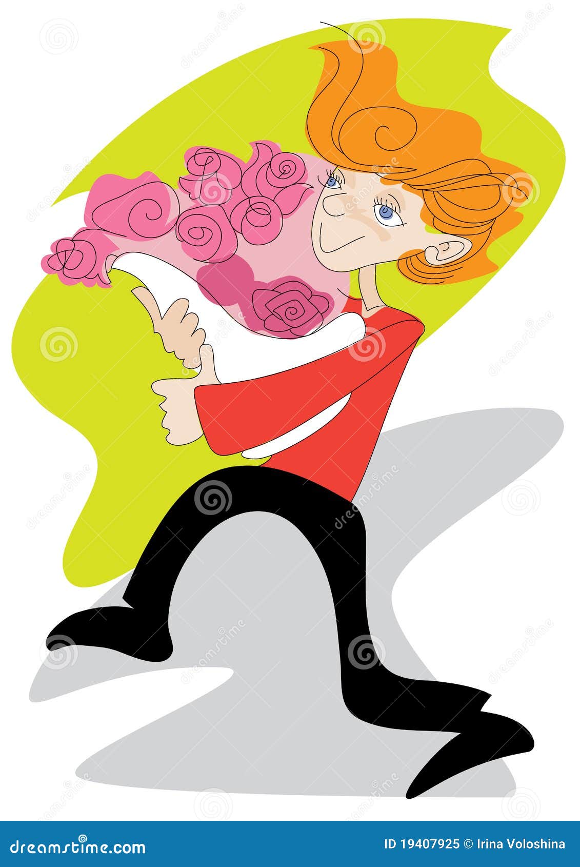 Lover Boy with a Bouquet of Roses Stock Illustration - Illustration of ...