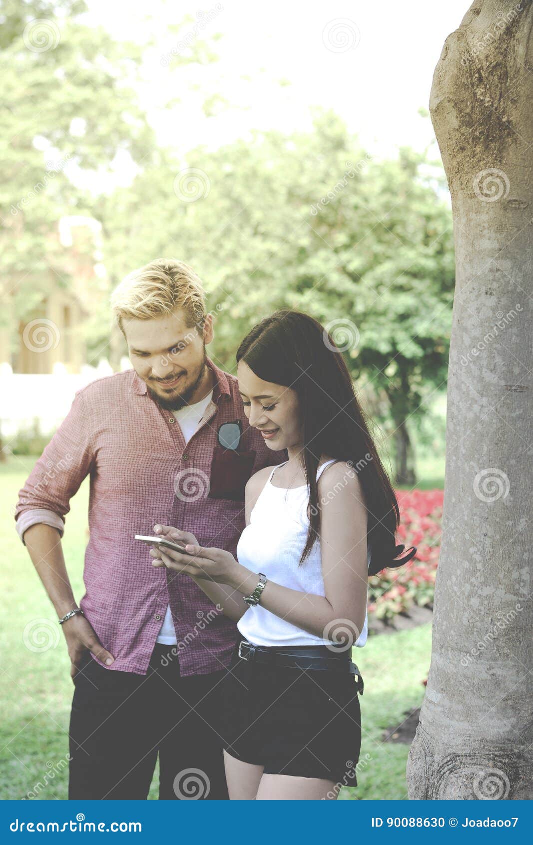 Lover Enjoy Their Smart Phone Stock Photo - Image of online, feeling ...