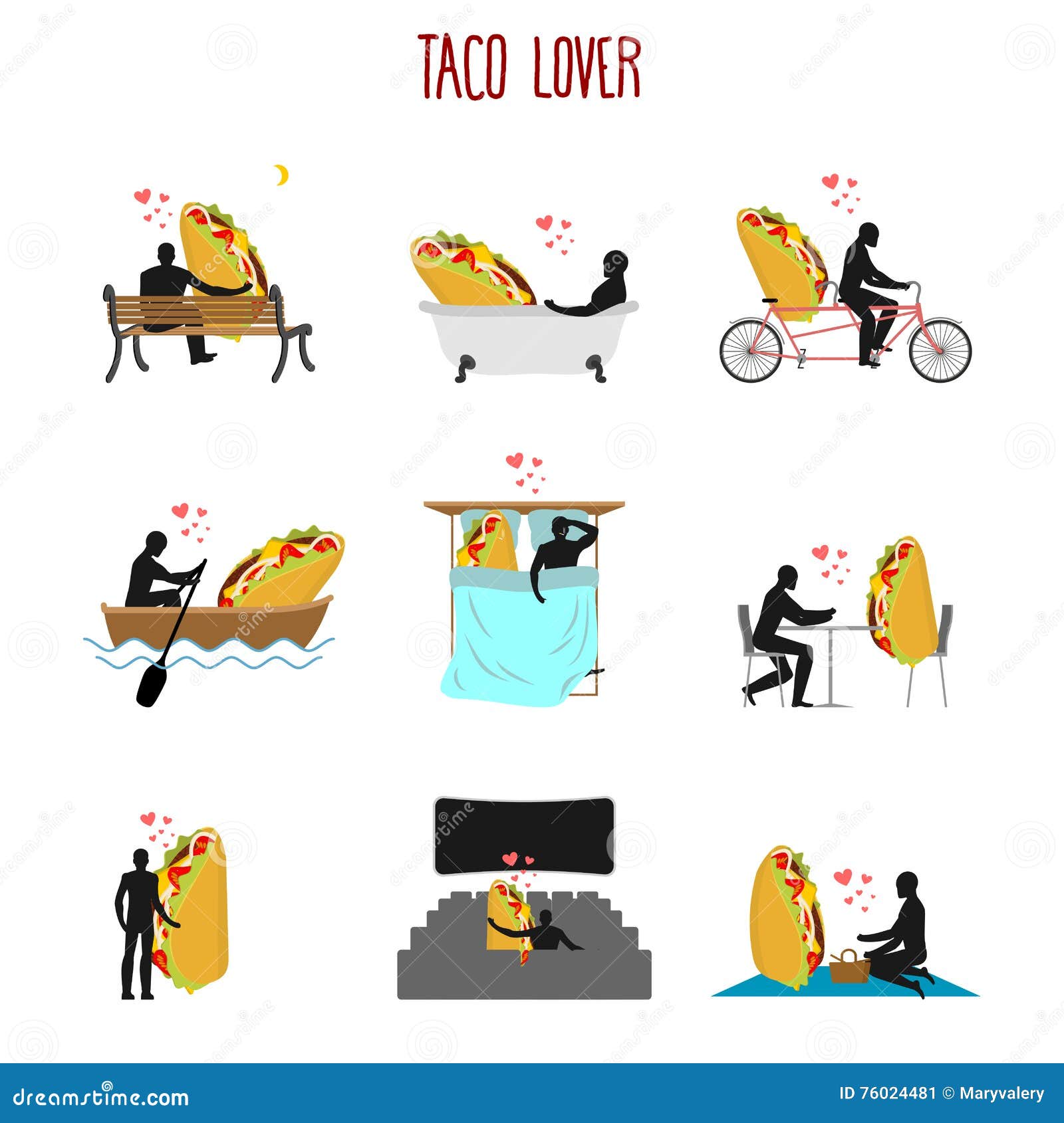 Lover Taco Set Love To Mexican Food Collection Stock Vector Illustration Of Cartoon Intimacy