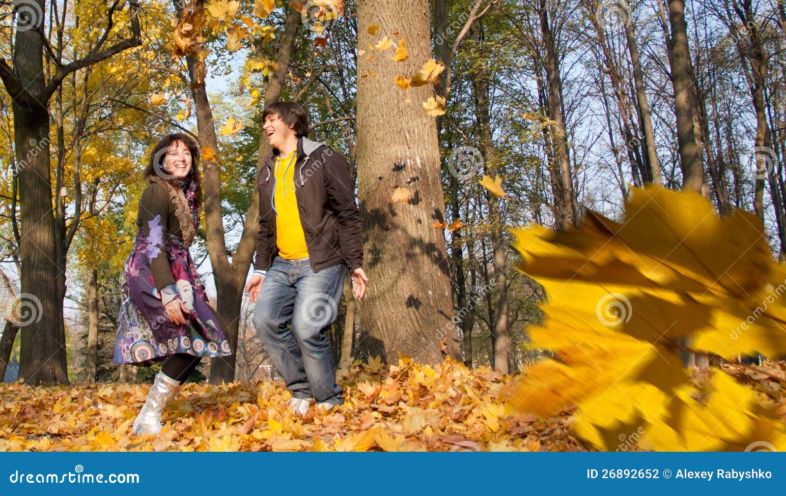 Lovers during autumn stock photo. Image of date, young - 26892652