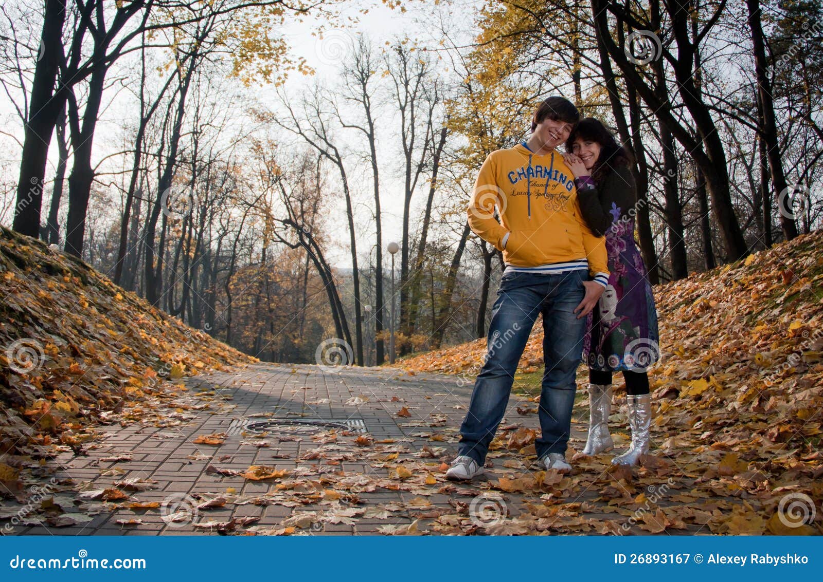 Lovers during autumn stock image. Image of happiness - 26893167