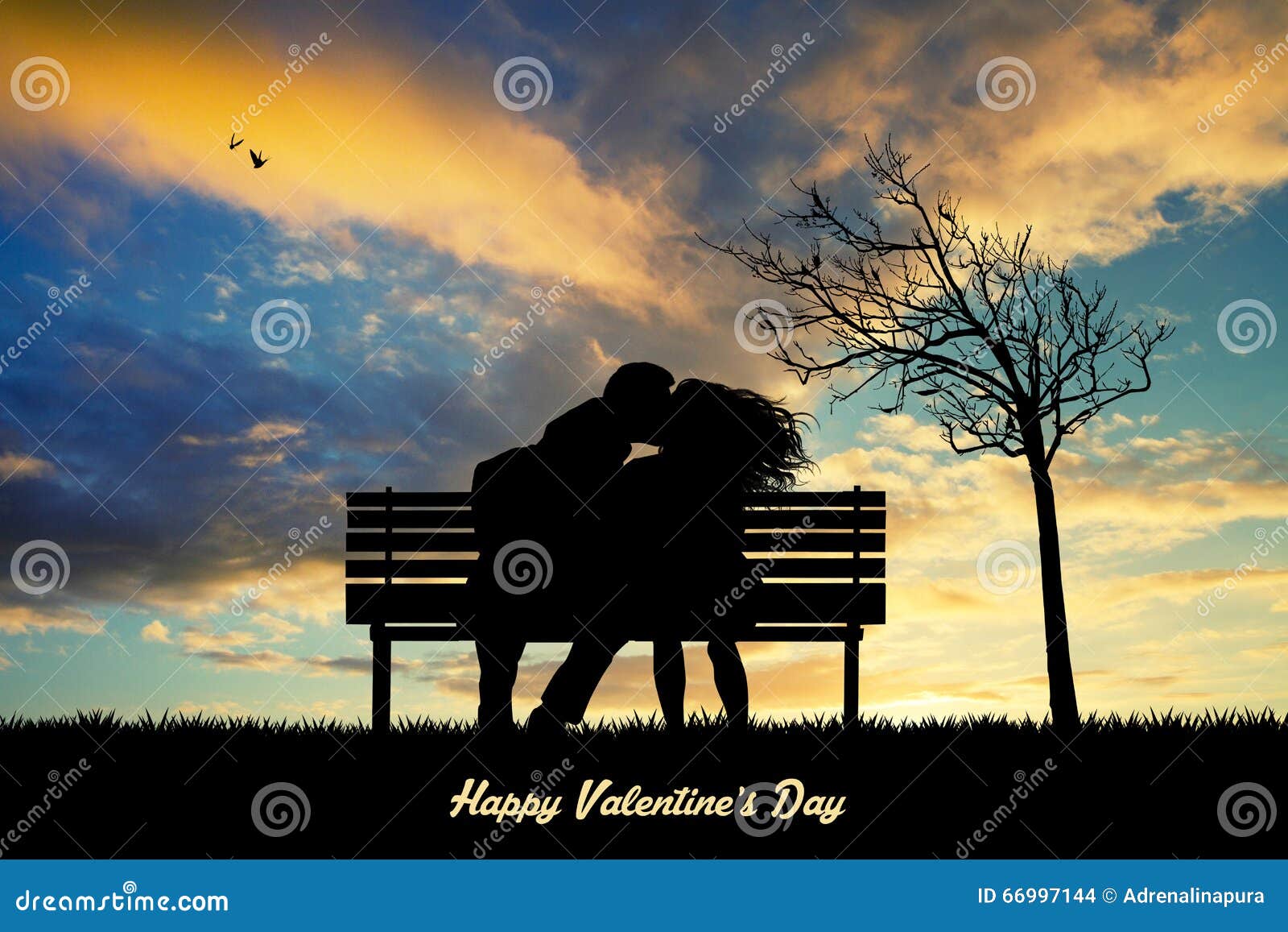 Lovers on bench at sunset stock illustration. Illustration of couple ...