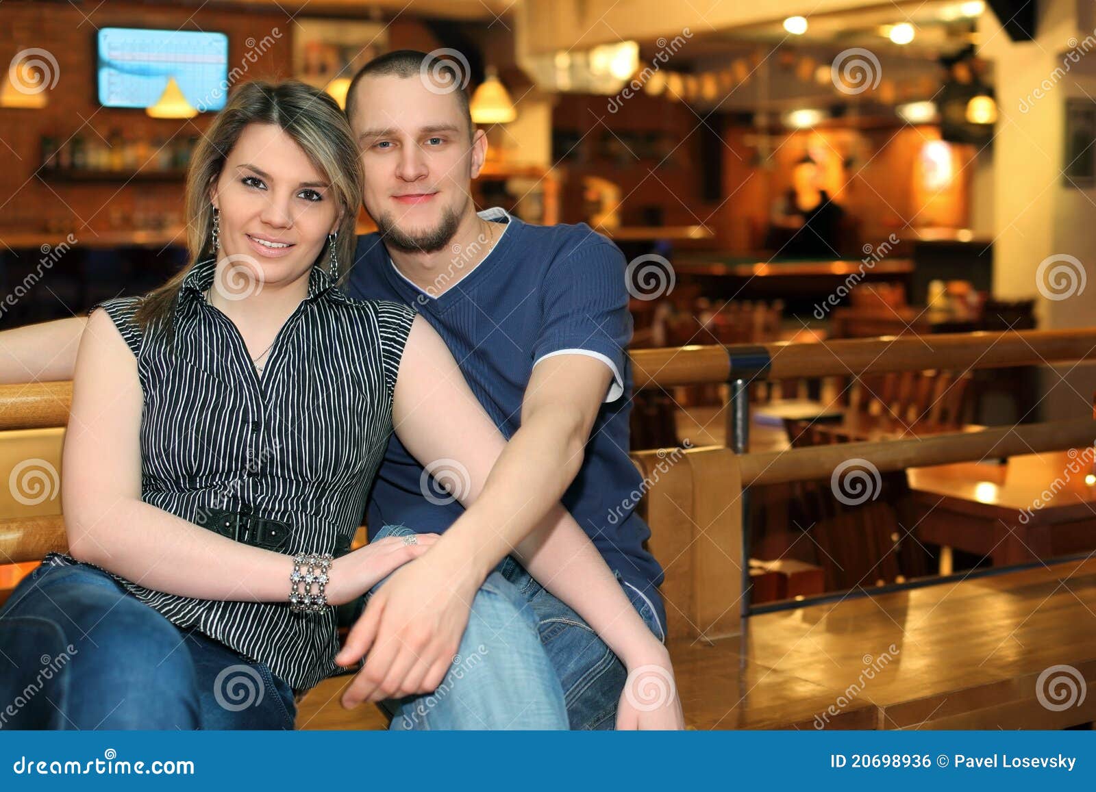 Lovers Fellow and Girl Sit Hugging Stock Photo - Image of cafe, admirer ...