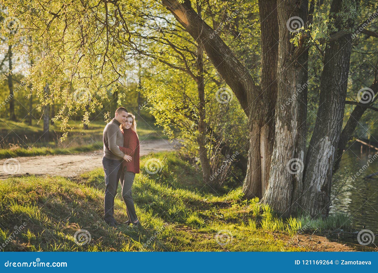 Lovers Embrace the Forest in the Light of the Setting Sun 1406. Stock ...