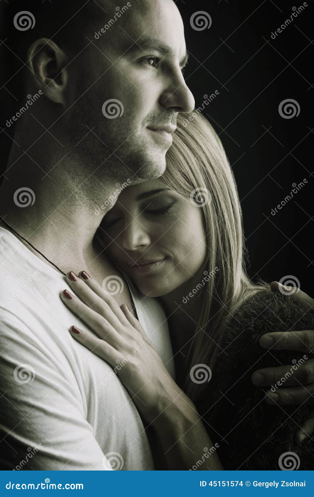 Lovers Hug, Safety, Black and White Photo Stock Photo - Image of couple ...