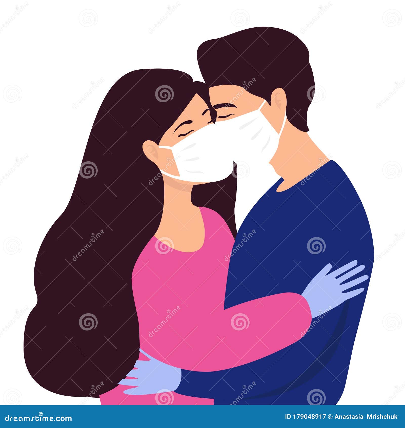 Lovers in Masks Kissing on a White Background. Vector Illustration ...