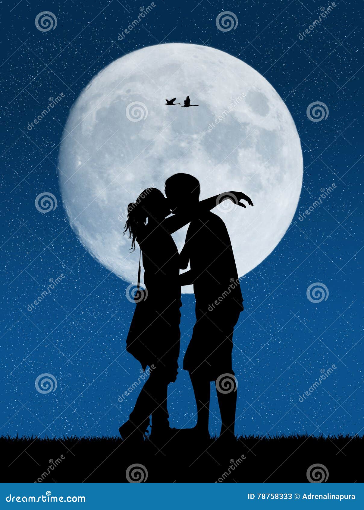 Lovers in the moonlight stock illustration. Illustration of moon - 78758333