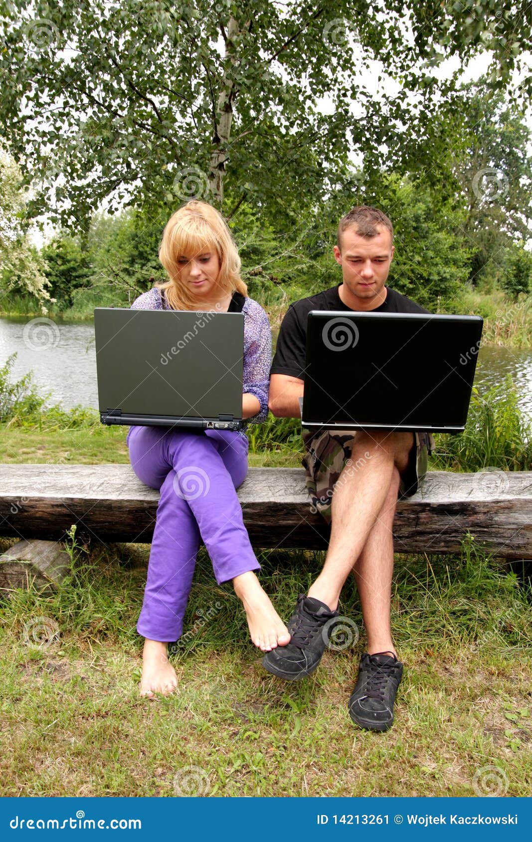 Lovers, Nature and Computer Addiction Stock Image - Image of rest ...