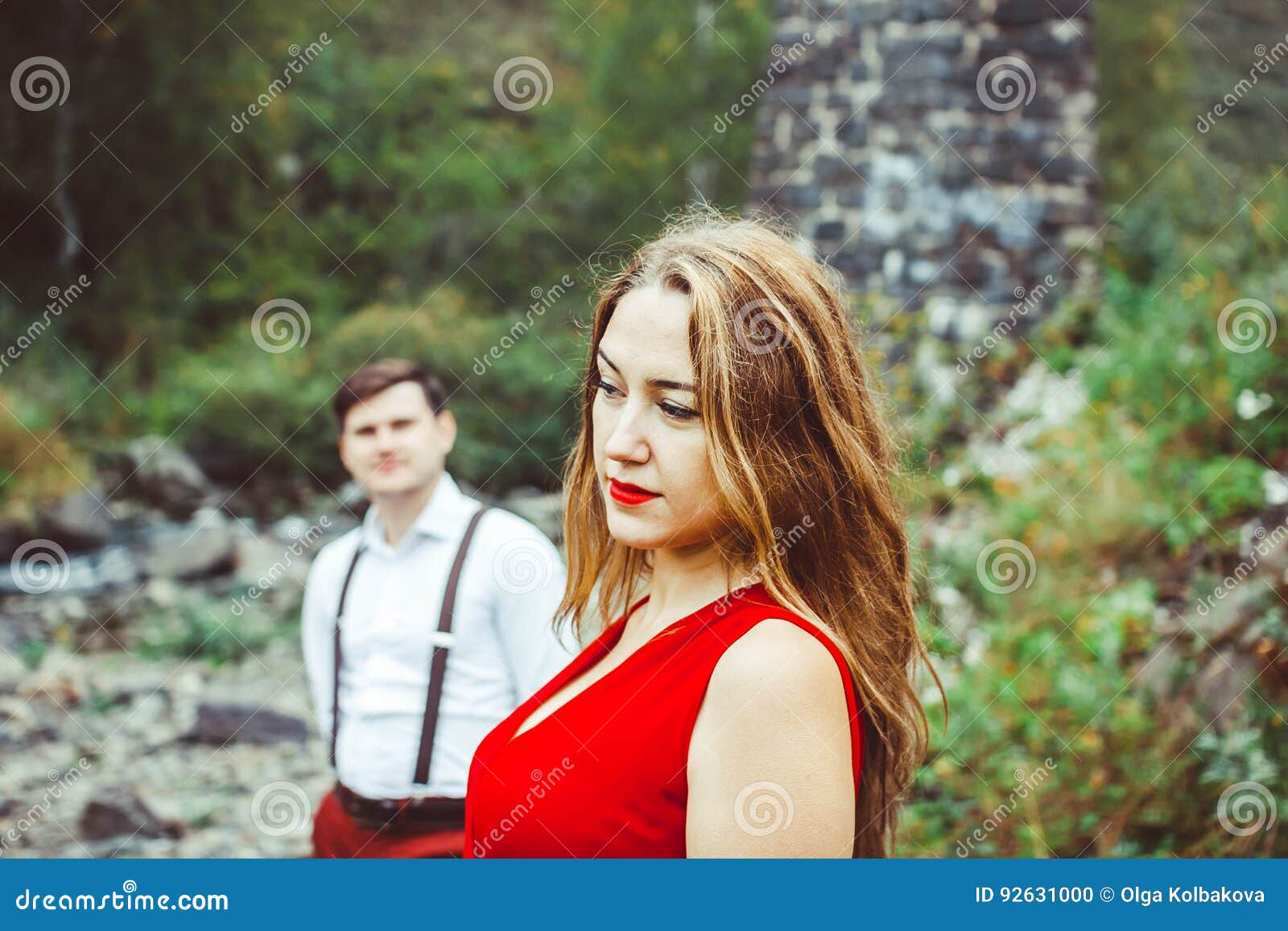 Lovers in nature stock photo. Image of clothing, love - 92631000