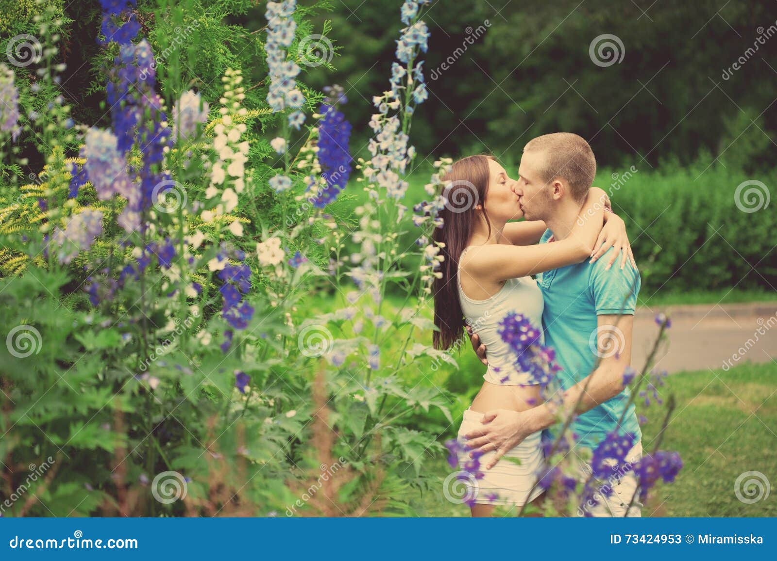 Lovers in the Park on a Date Stock Image - Image of flirtation, field ...